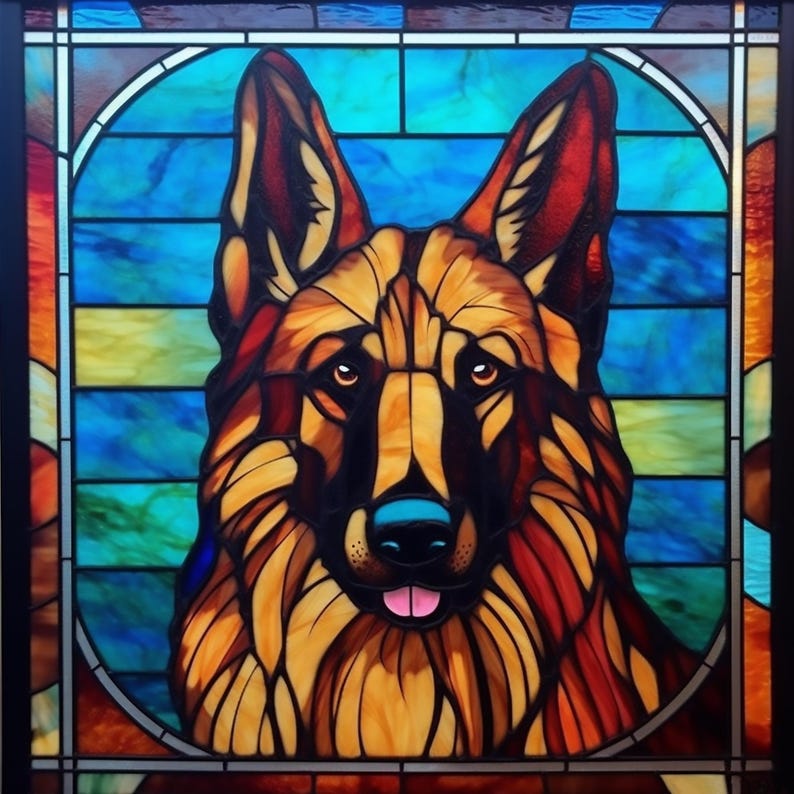 German Shepherd Faux Stained Glass Window Metal Plaque, German Shepherd ...