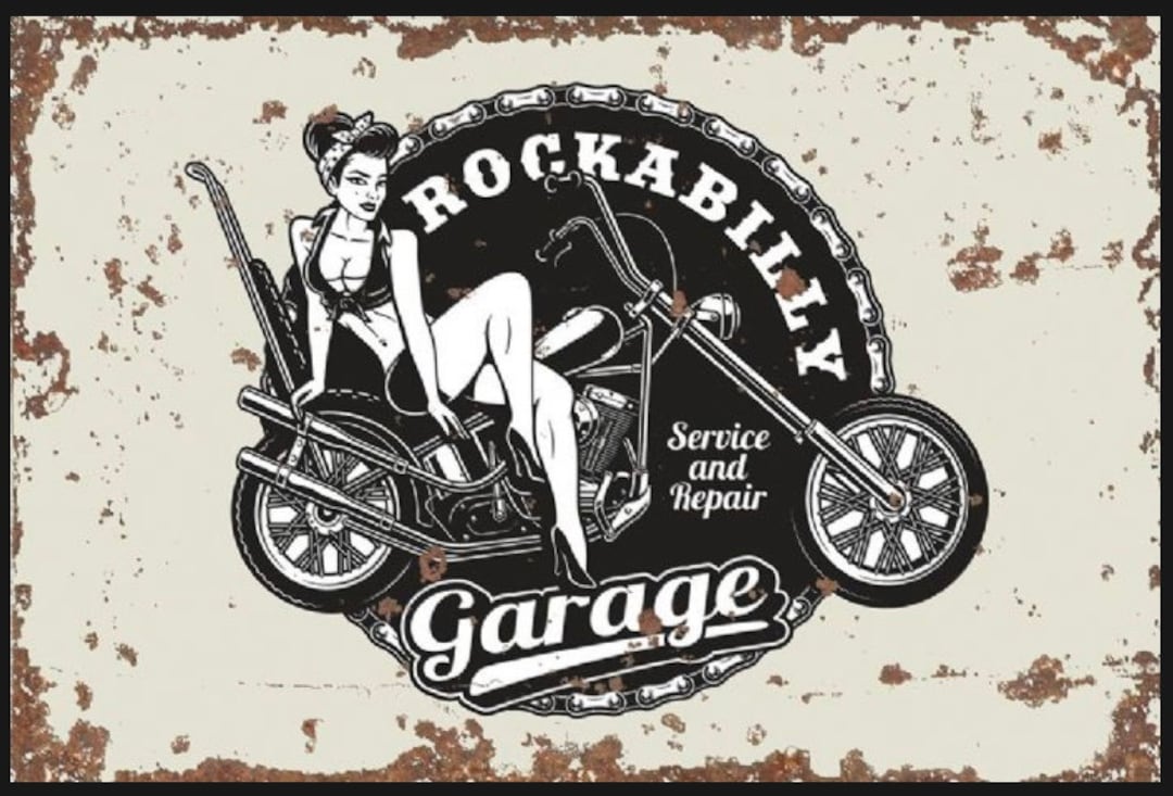 Vintage Rockabilly Garage Metal Sign, Motorbike Sign, Vintage Sign ...