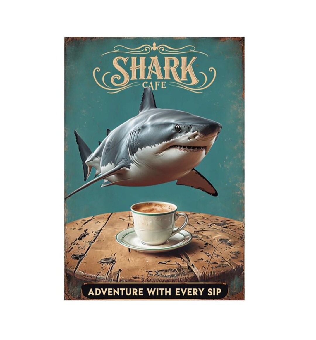 Shark Cafe Metal Sign, Shark Sign, Shark Plaque, Coffee Sign, Coffee ...