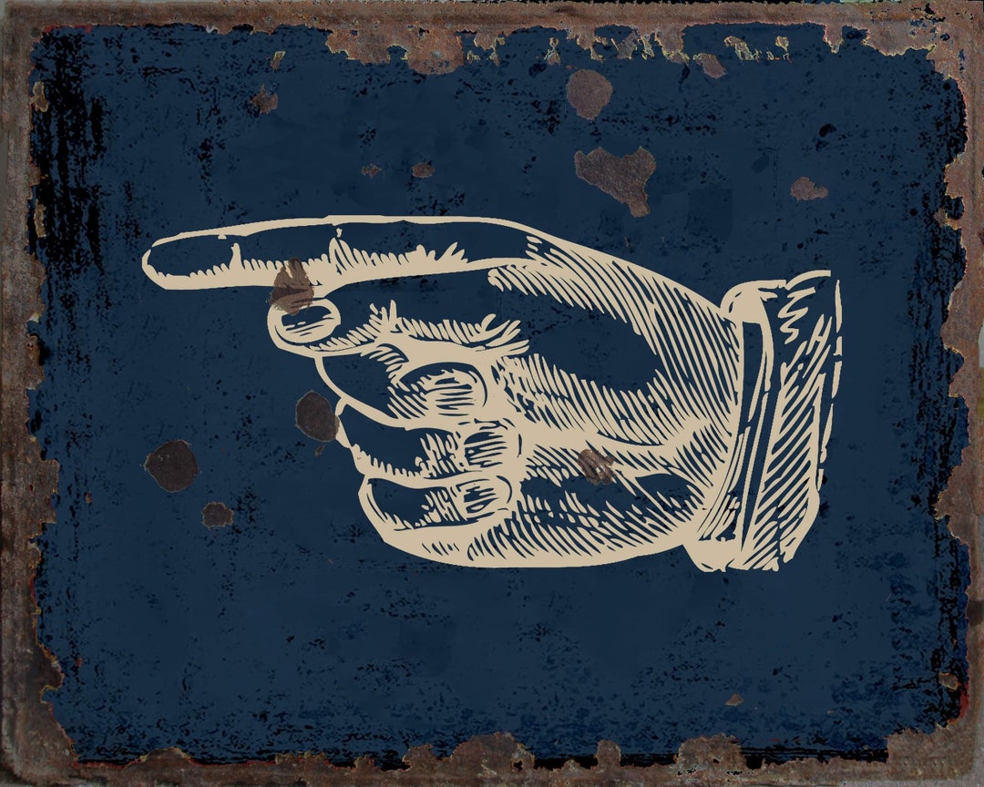 Vintage Pointing Finger Metal Sign, Pointing Finger Plaque, Pointing ...