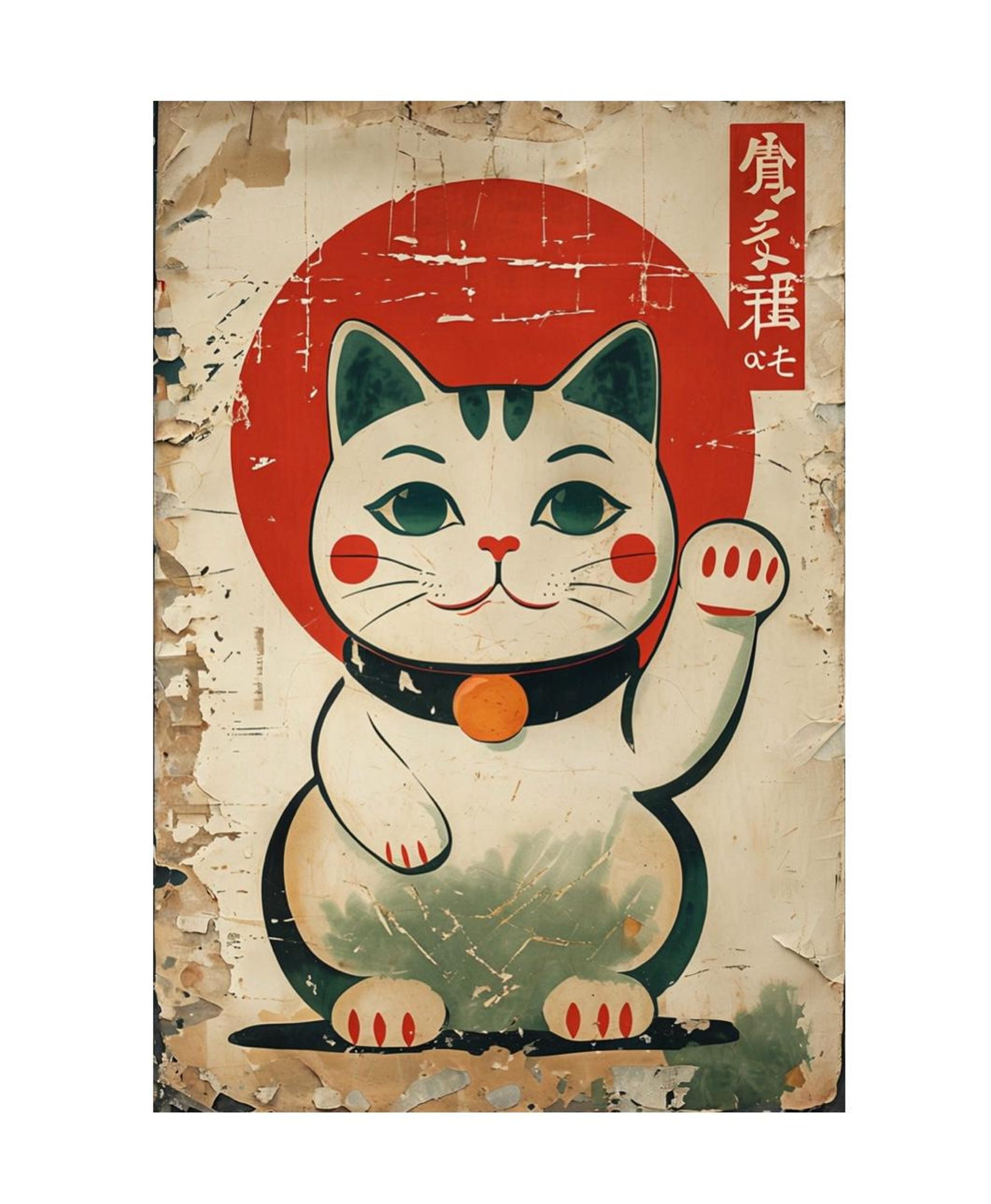 Chinese Lucky Cat Metal Sign, Chinese Lucky Cat Sign, Chinese Lucky Cat ...