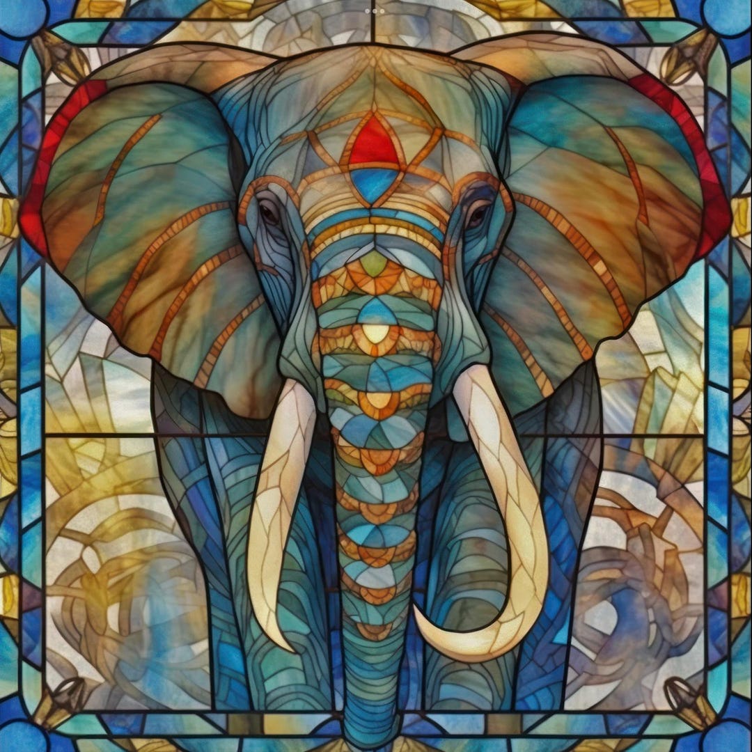 Elephant Faux Stained Glass Window Metal Plaque, Elephant Plaque ...
