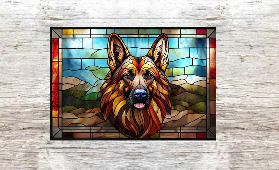 Stained Glass German Shepherd Glass Chopping Board, German Shepherd ...