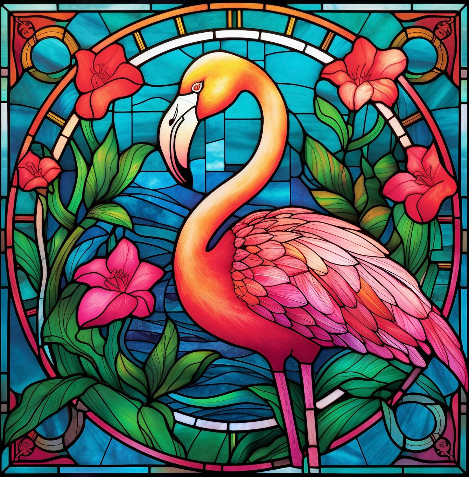 Flamingo Faux Stained Glass Window Metal Plaque, Flamingo Plaque ...