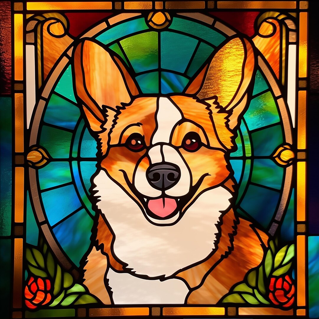 Corgi Faux Stained Glass Window Metal Plaque, Corgi Plaque, Corgi Sign ...