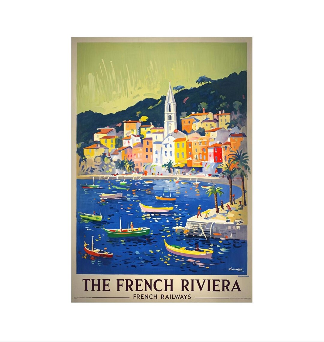 Vintage Visit French Riviera Travel Sign, Vintage Sign. Retro Wall Sign ...
