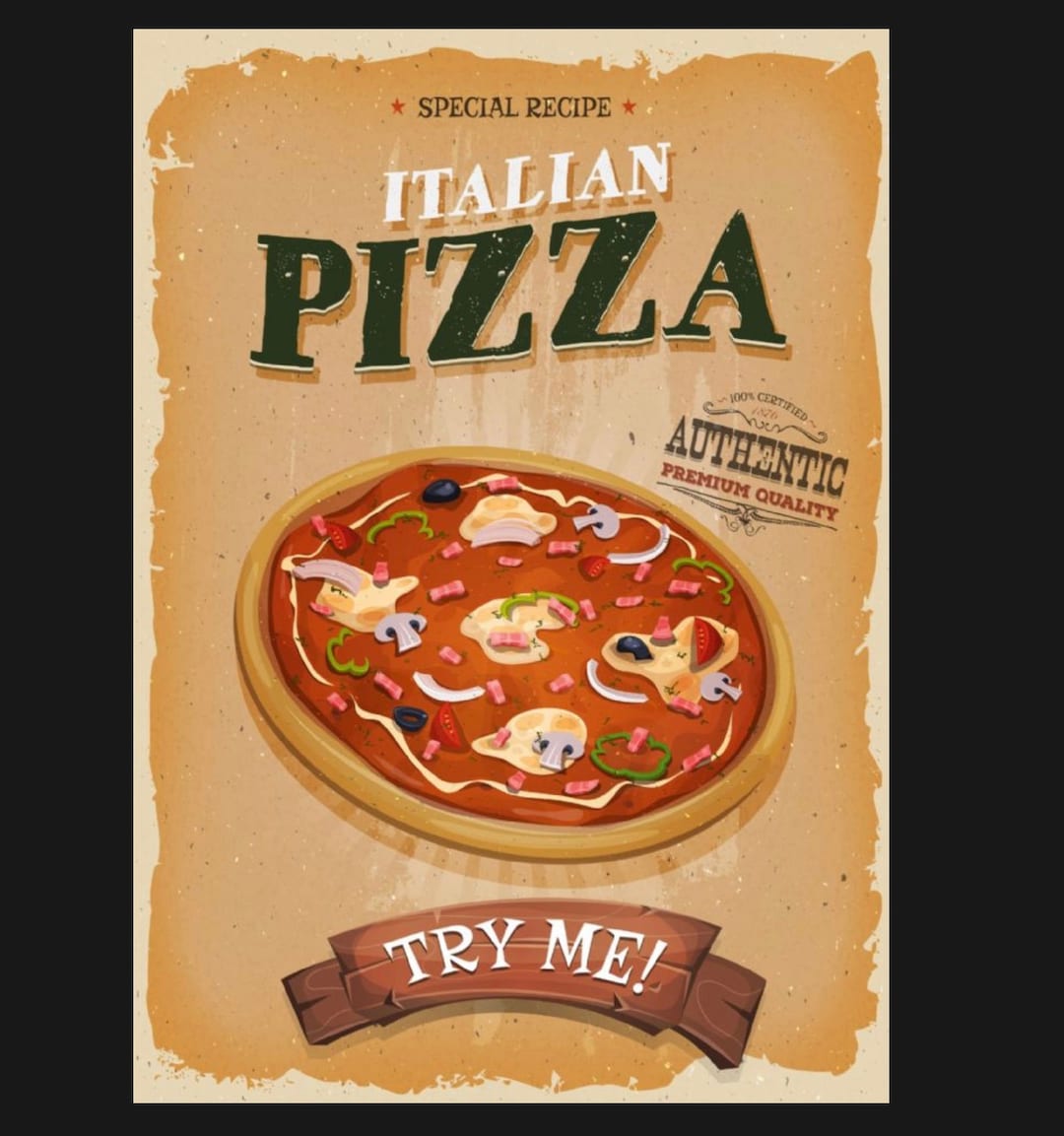 Vintage Fresh Pizza Sign, Kitchen Sign, Vintage Sign. Retro Wall Sign ...