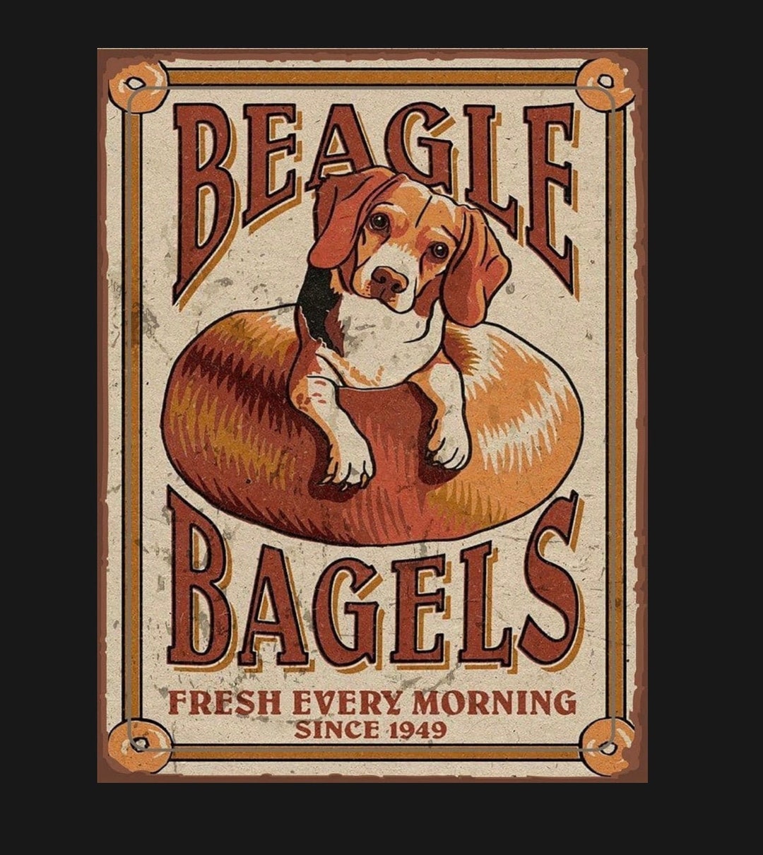 Vintage Beagle Bagels Sign, Kitchen Sign, Vintage Sign. Retro Wall Sign ...
