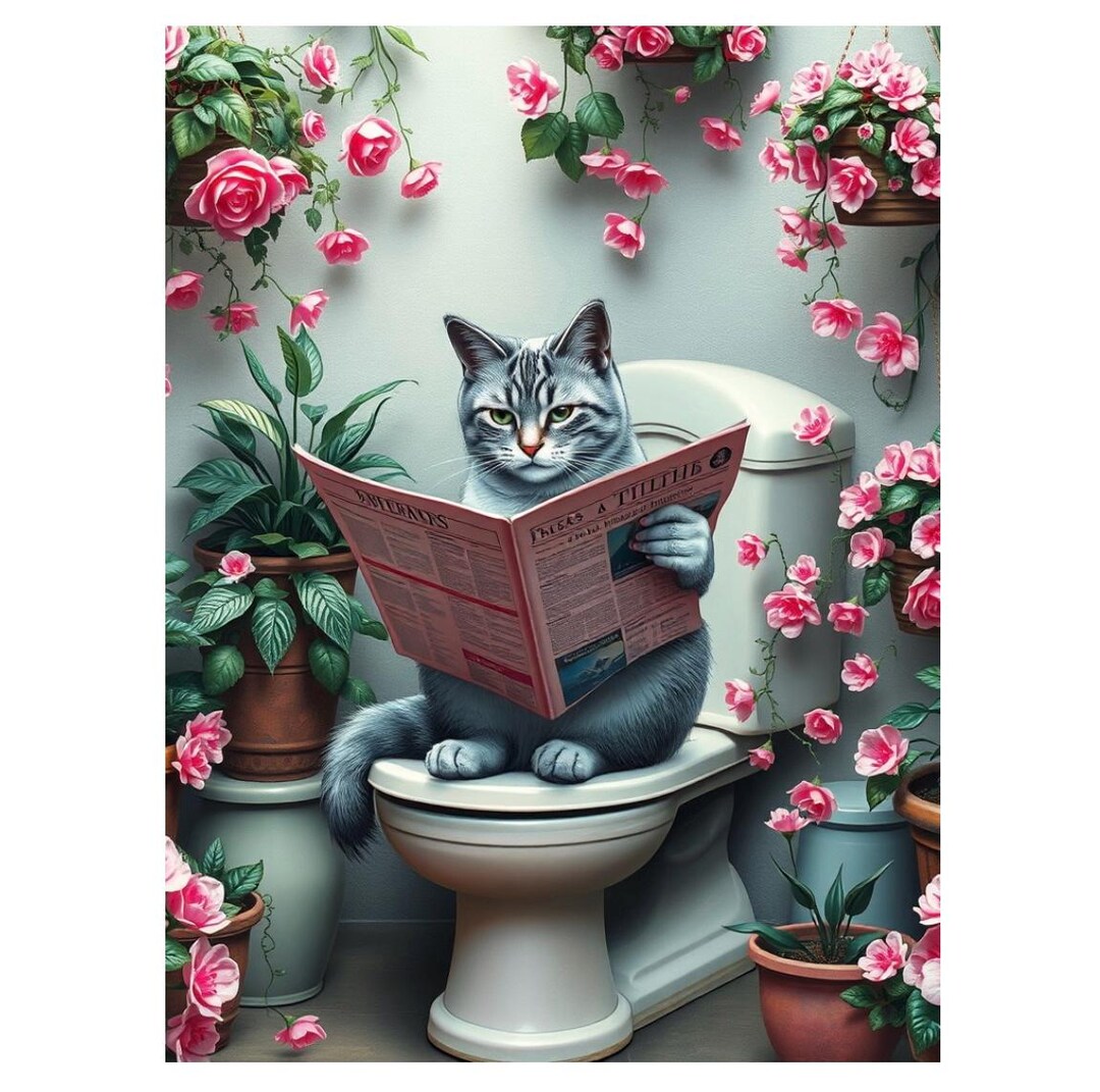 Silver Tabby Cat on the Toilet Metal Sign, Silver Tabby Cat Plaque ...