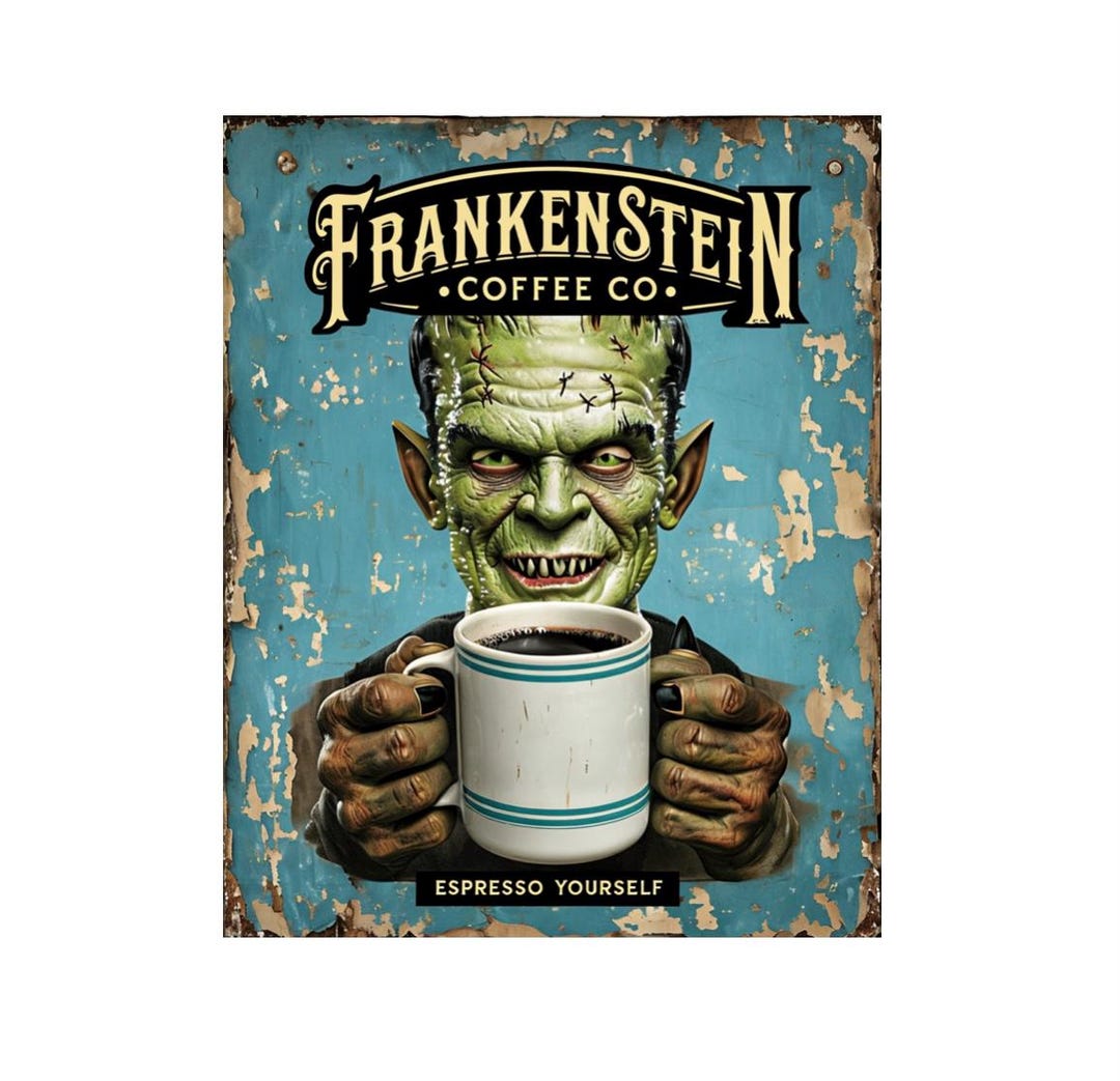 Frankenstein Coffee Co Metal Sign, Frankenstein Plaque, Coffee Sign ...
