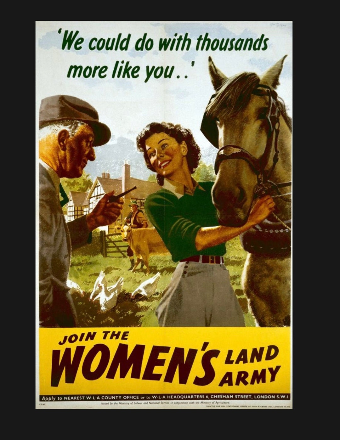 Vintage Join the Women's Land Army Sign, Wartime Sign, Vintage Sign ...