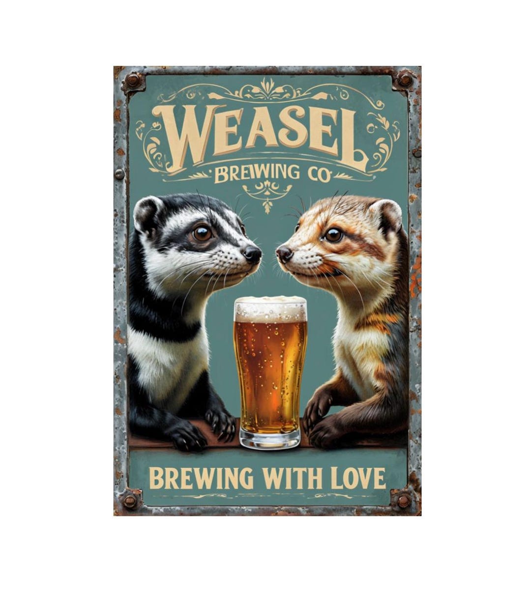 Weasel Brewing Co Retro Sign, Beer Sign.weasel Plaque, Weasel Sign, Bar ...