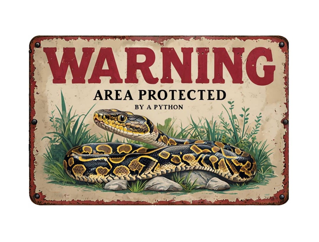 Warning Area Guarded by A Python Metal Sign, Python Plaque, Python Sign ...