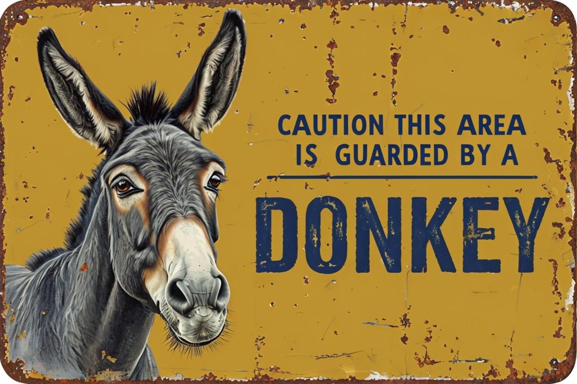 Warning Area Guarded by A Donkey Metal Sign, Donkey Plaque, Donkey Sign ...