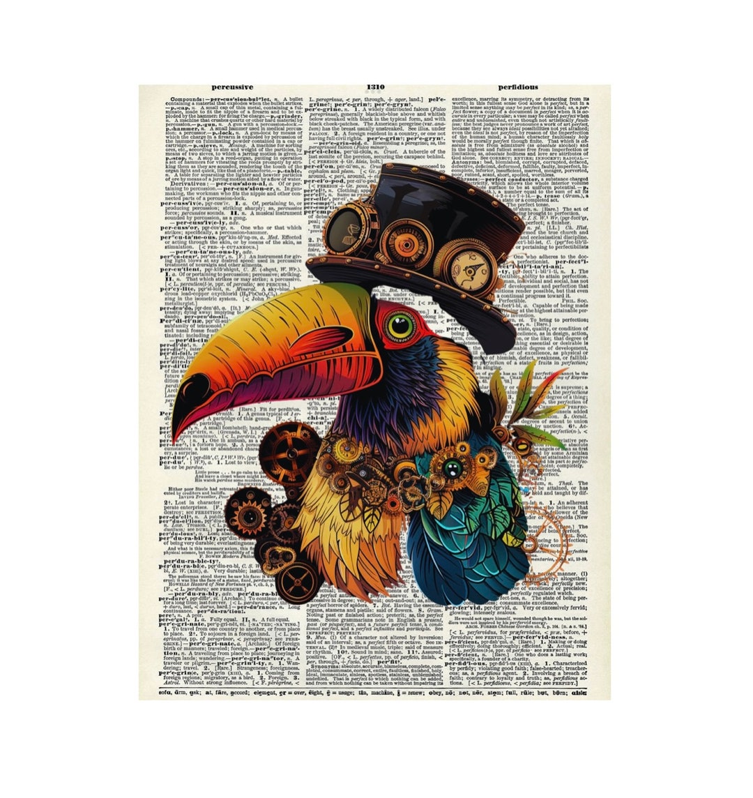 Steampunk Toucan on Vintage Dictionary Metal Sign, Steampunk Plaque ...