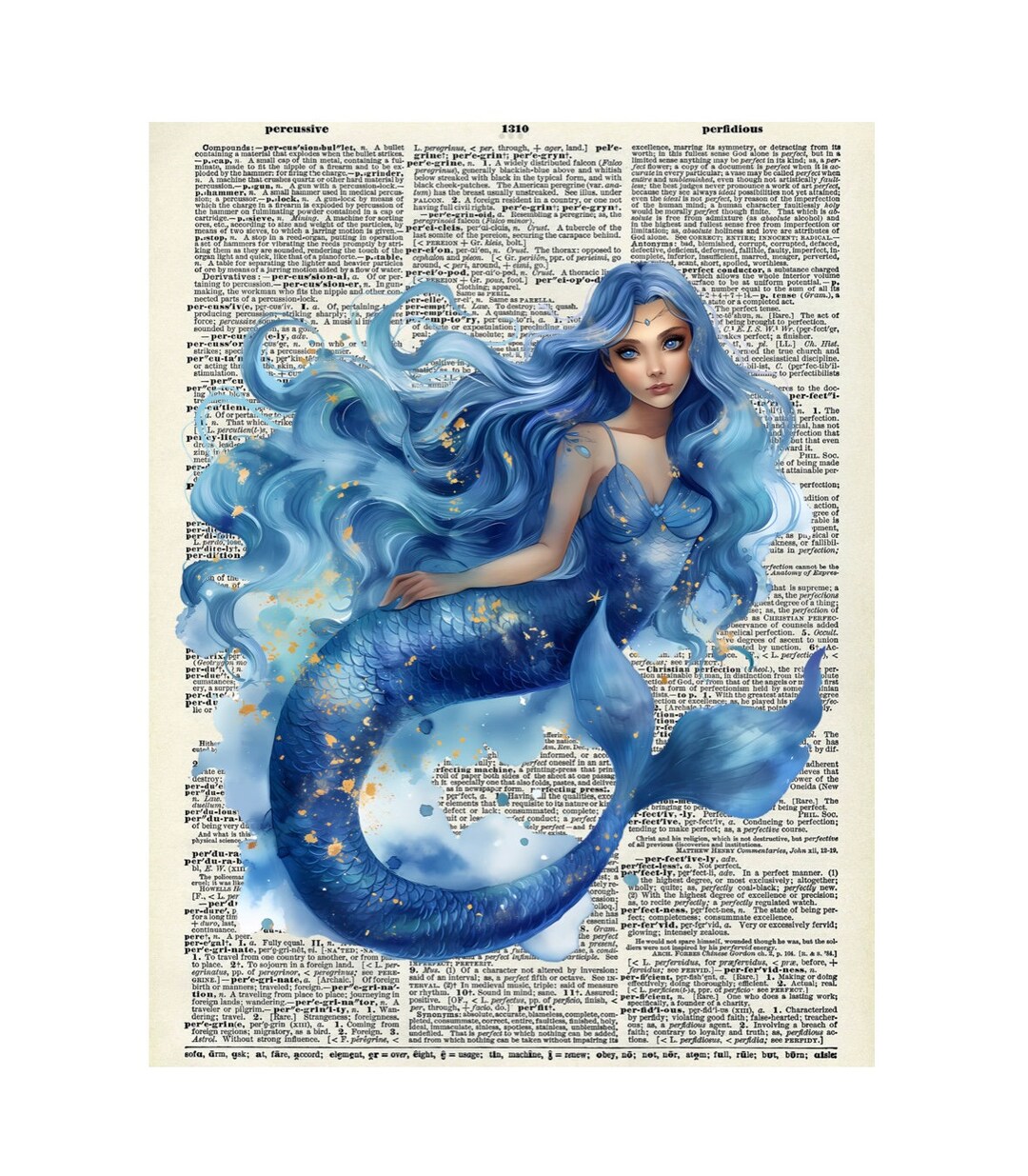 Mermaid on Vintage Dictionary Metal Sign, Mermaid Plaque, Mermaid Wall ...