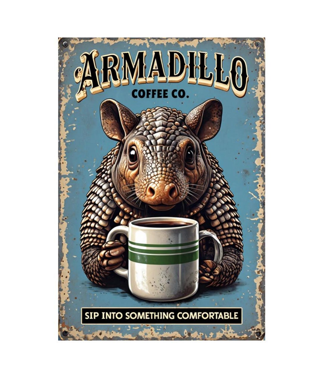Armadillo Coffee Co Metal Sign, Armadillo Plaque, Coffee Sign, Coffee ...