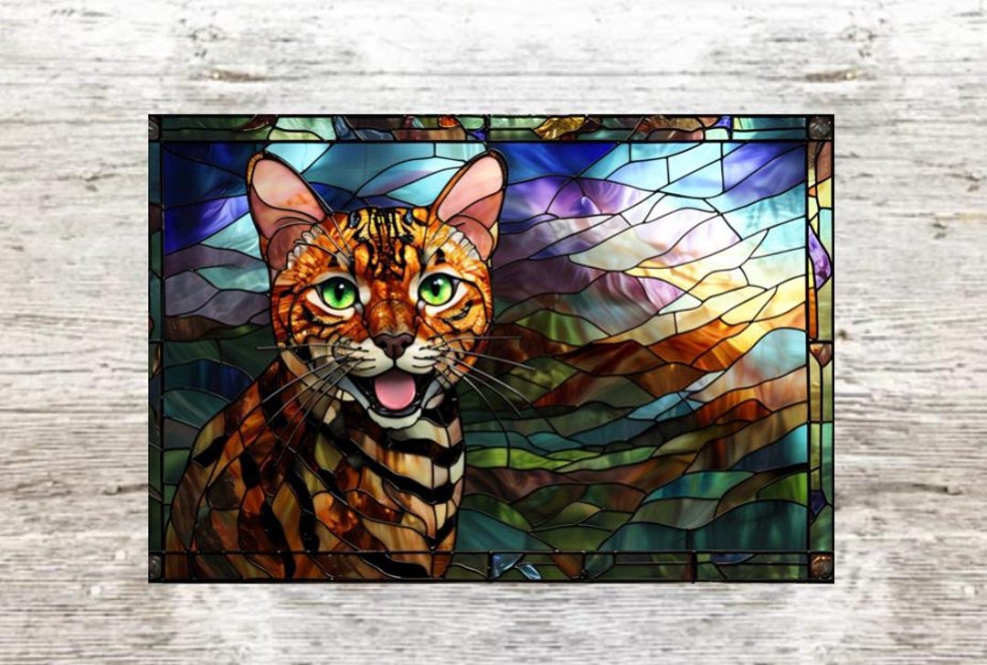 Stained Glass Bengal Cat Glass Chopping Board, Bengal Cat Cutting Board ...