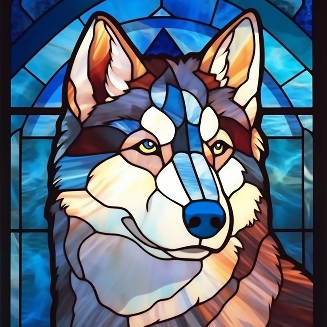 Siberian Husky Faux Stained Glass Window Metal Plaque, Siberian Husky ...