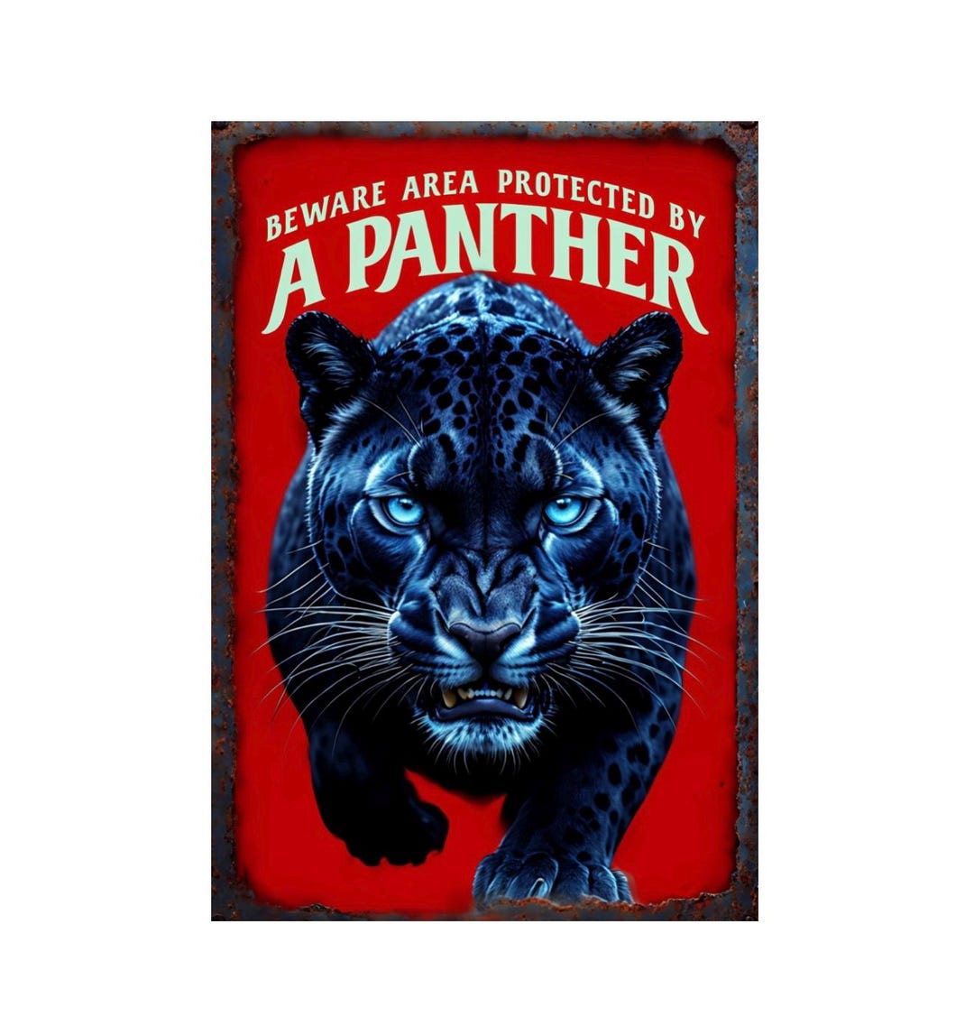 Beware Area Protected by A Panther Metal Sign, Panther Sign, Panther ...