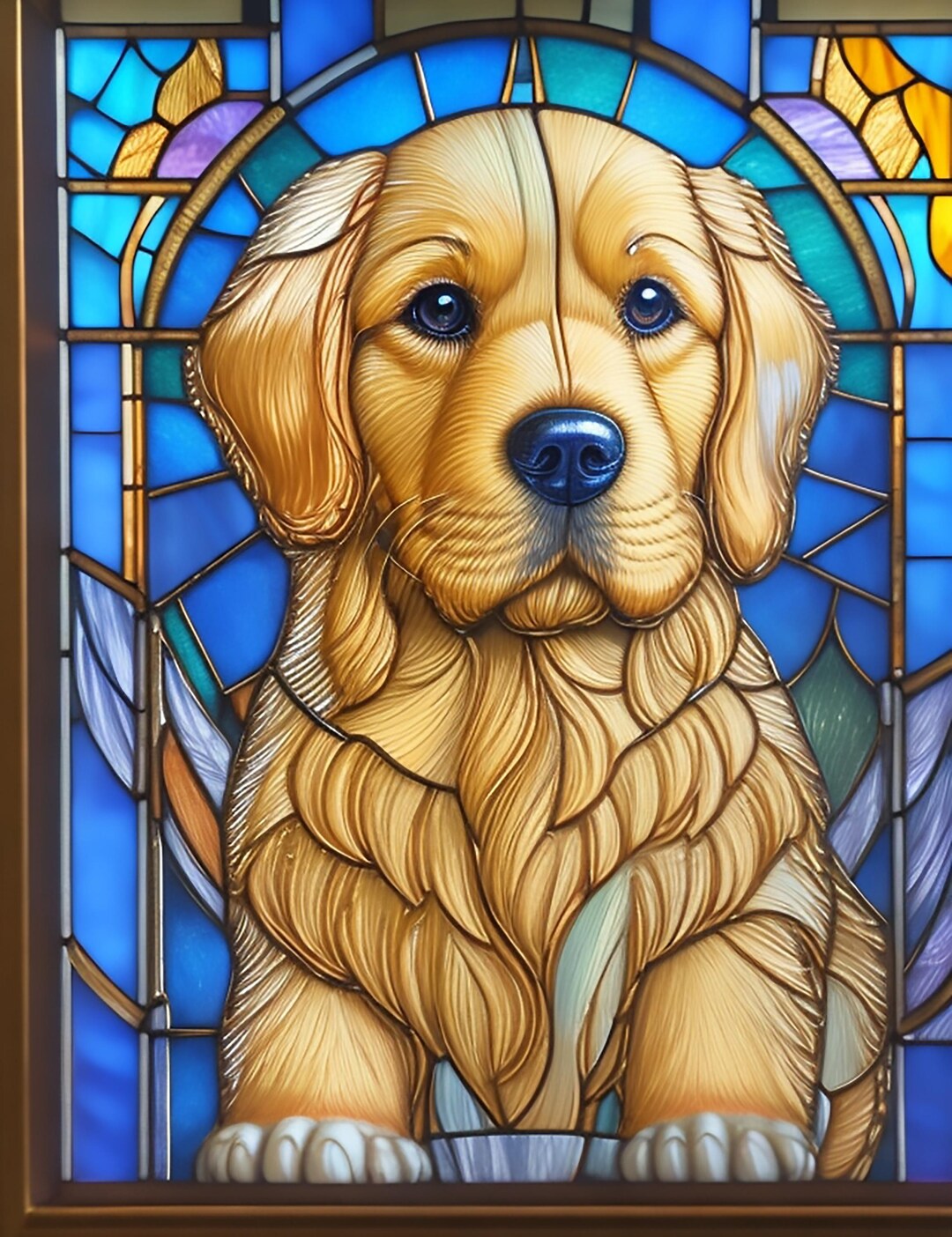 Golden Retriever Faux Stained Glass Window Metal Plaque, Golden ...