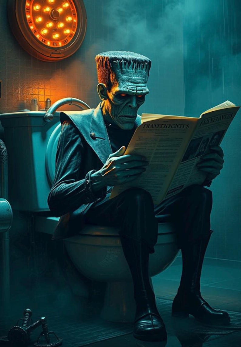Frankenstein on the Toilet Metal Sign, Frankenstein Plaque ...
