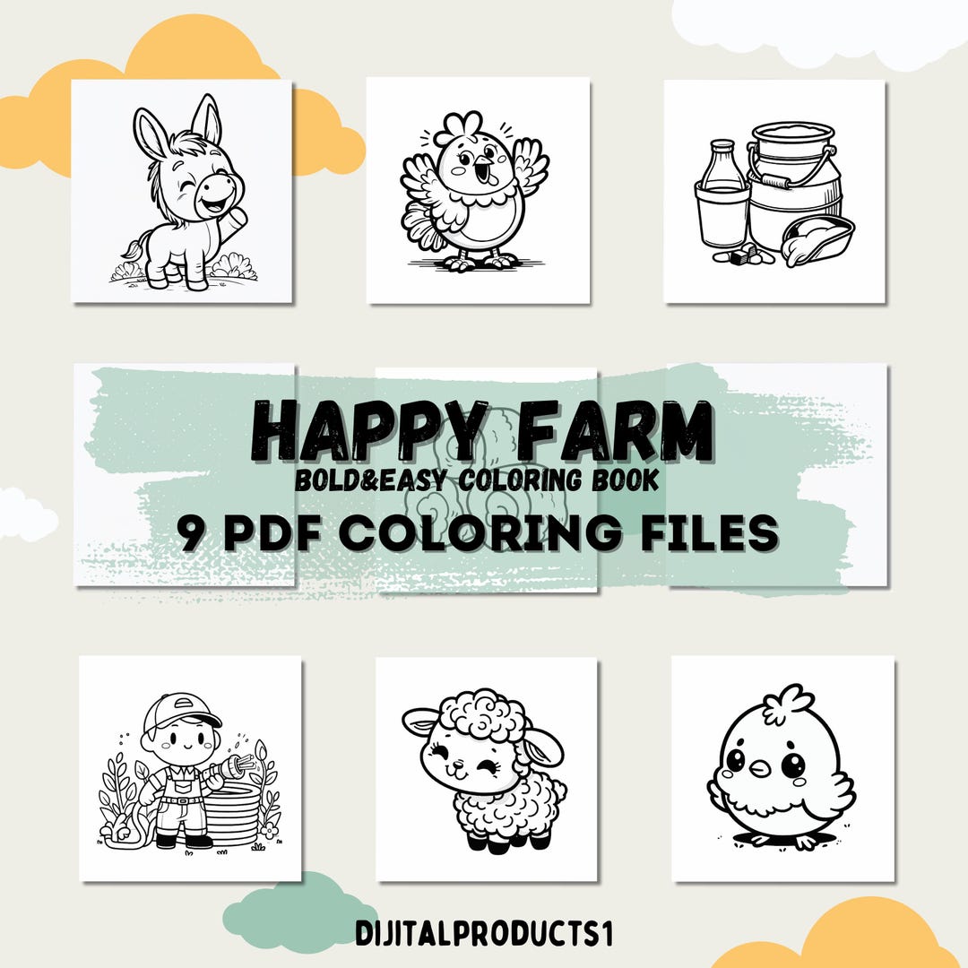 9 Super Cute Farm Animal Coloring Pages Set 2 Printable Coloring ...