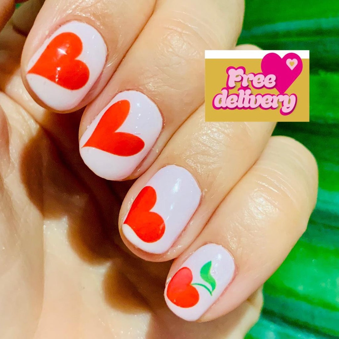 Valentines Heart Nail Decals / Cherry Nail Art / Heart Nail Stickers ...