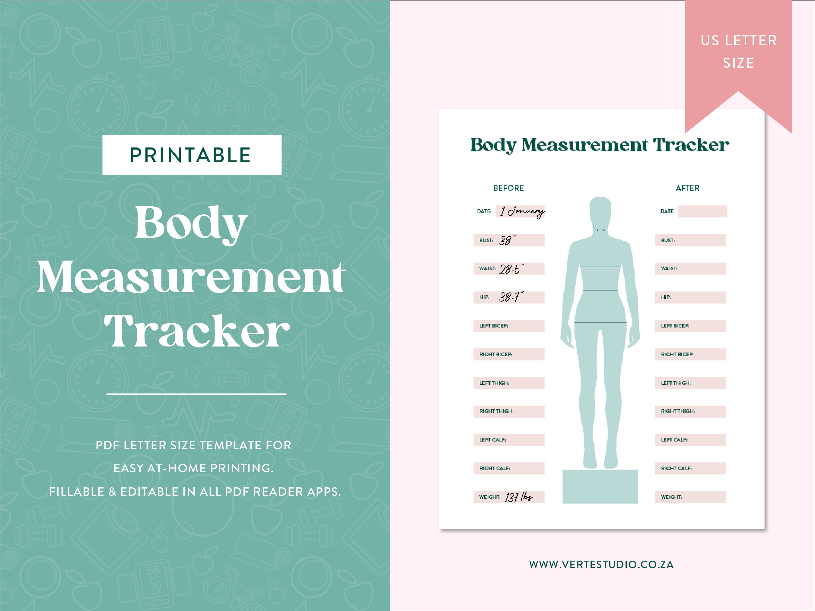 Body Measurement Tracker | Printable & Fillable | One Page Print at ...