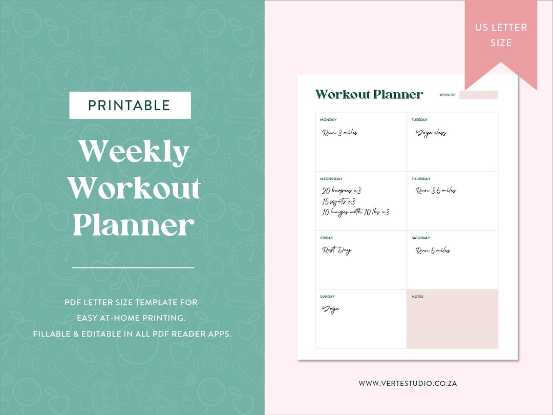 Weekly Workout Planner | Printable & Fillable | One Page Print at Home ...