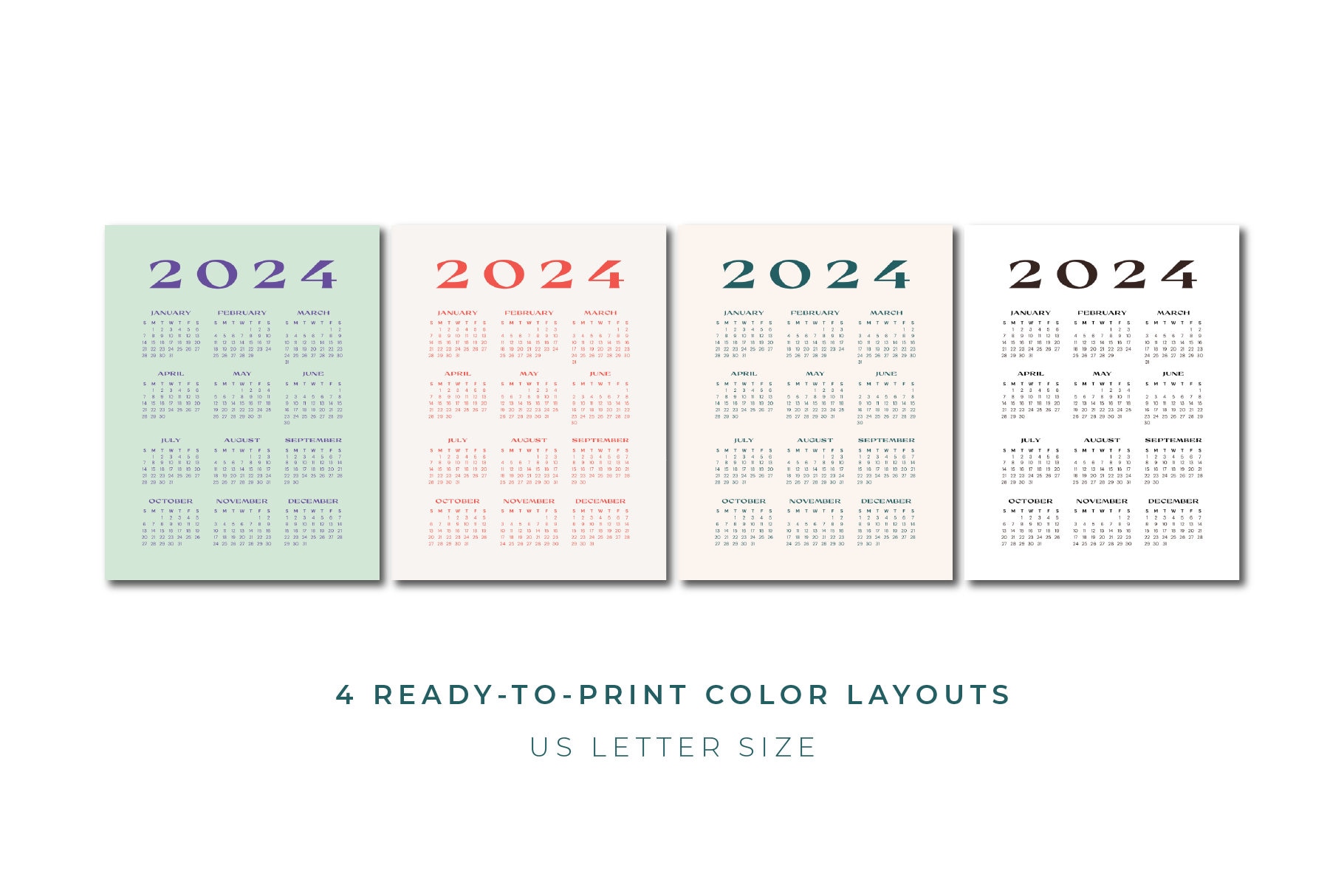 2024 Yearly Overview Editable & Printable Calendar | Un-outlined Text ...