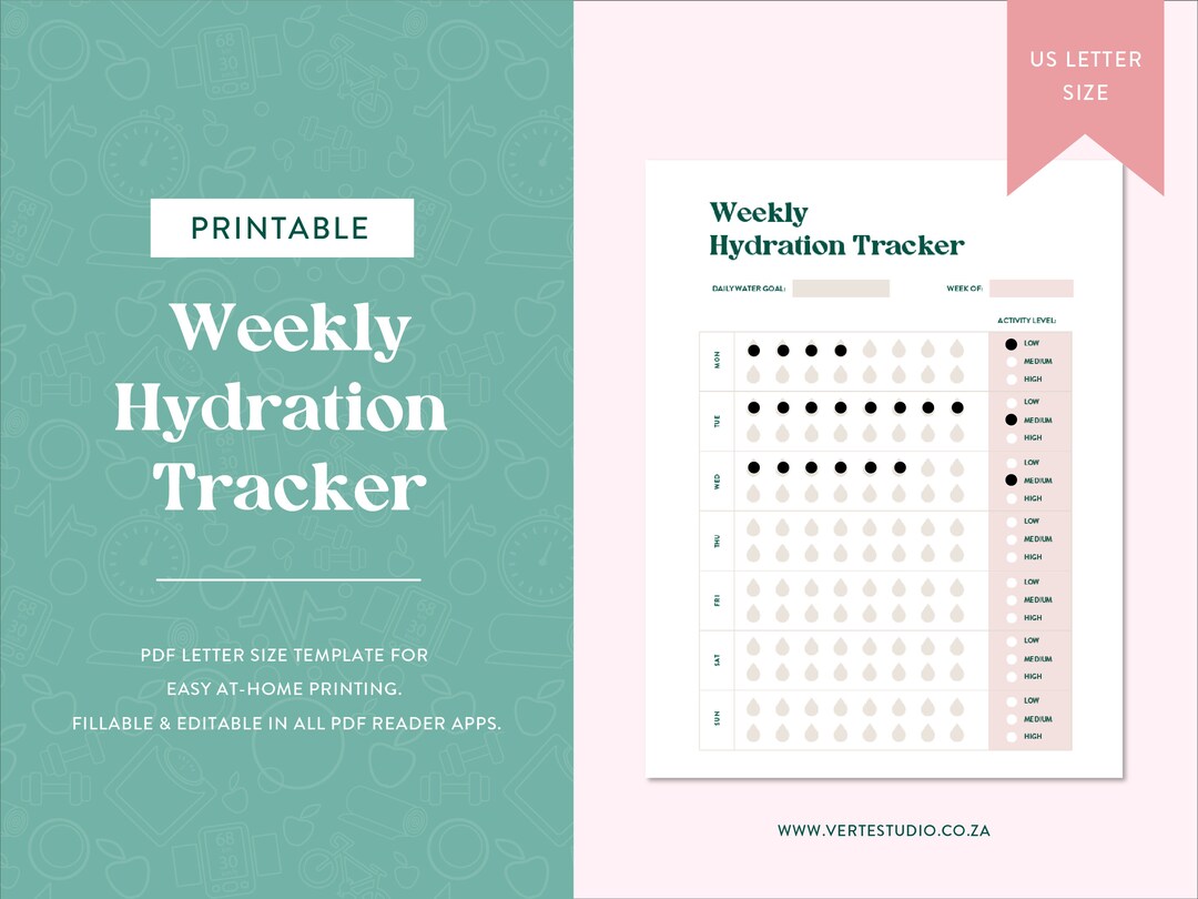 Weekly Hydration Tracker | Printable & Fillable | One Page Print at ...
