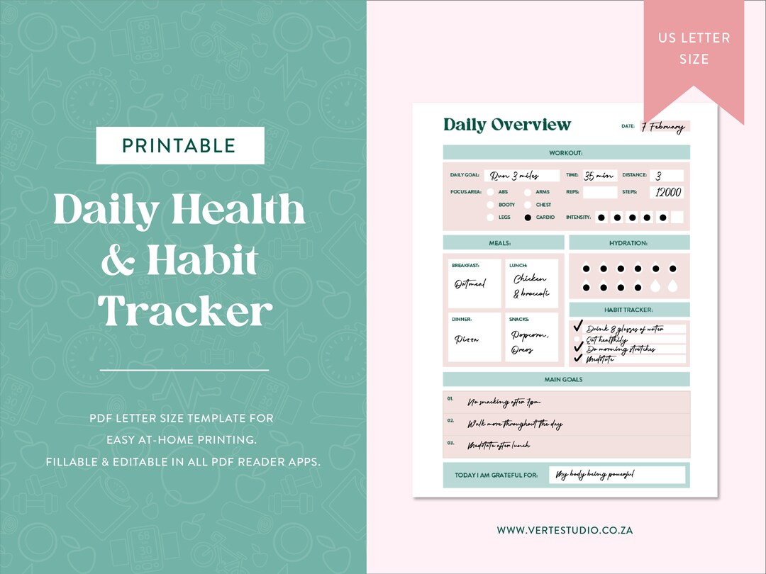 Daily Habit Tracker | Printable & Fillable | One Page Print at Home ...