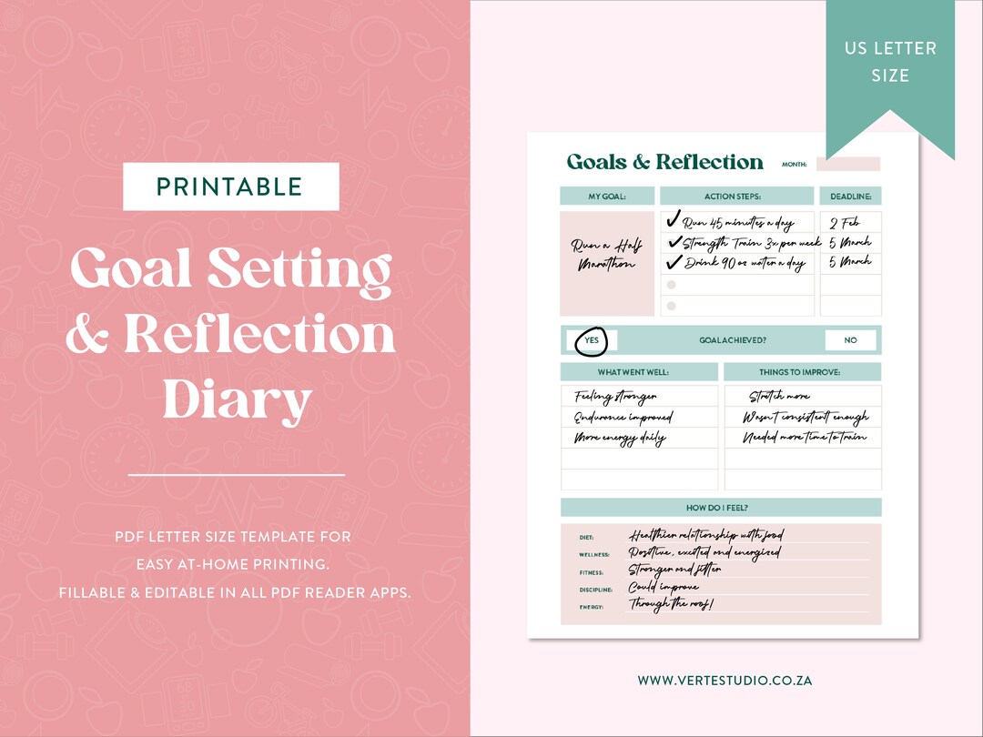 Goals and Reflection Diary | Printable & Fillable | One Page Print at ...
