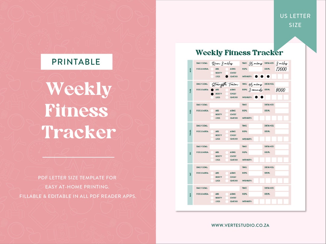 Weekly Fitness Tracker | Printable & Fillable | 1 Page Print at Home ...