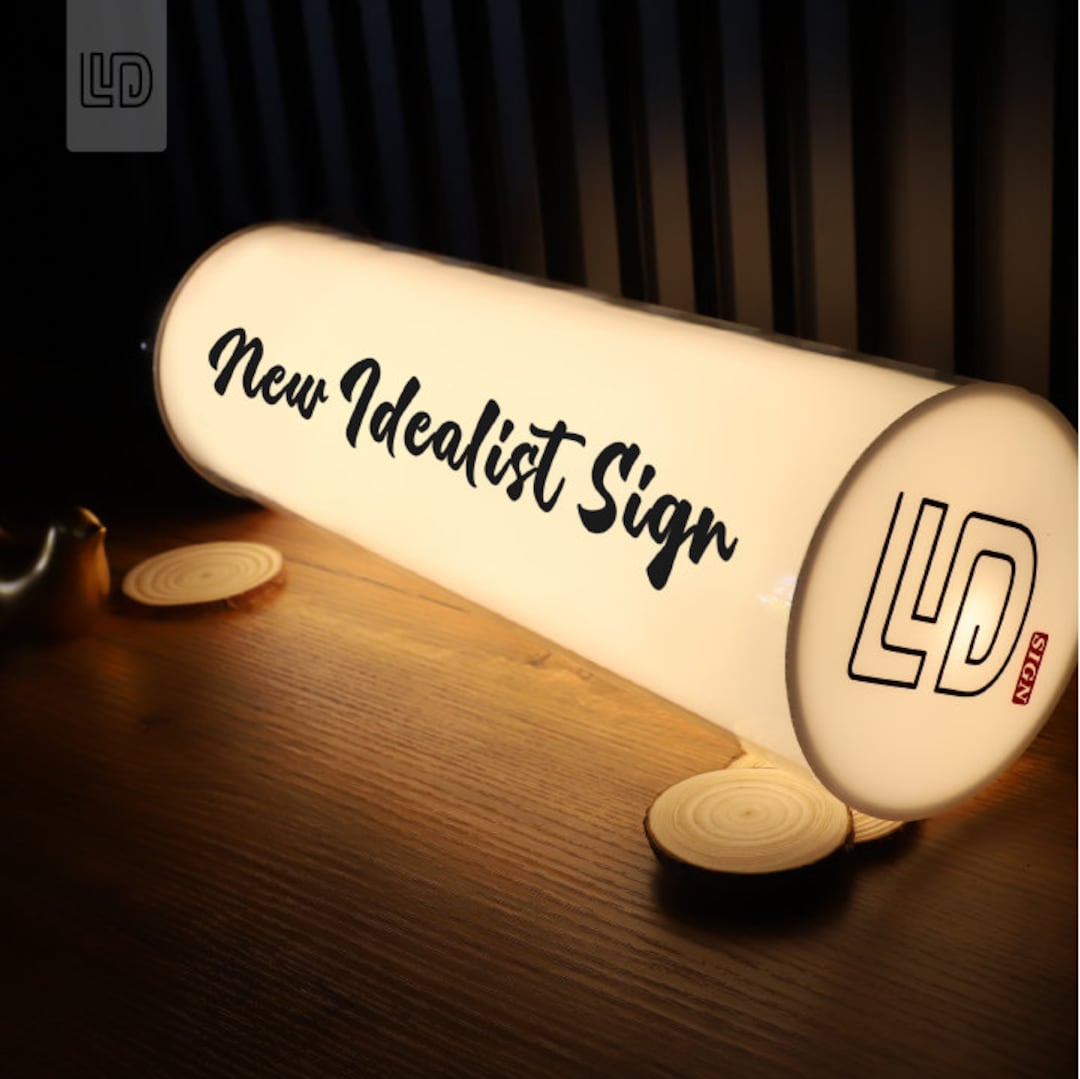 LED Brand Logo, Small Cylinder Shape Lightbox Sign, Warm Light, Retro ...