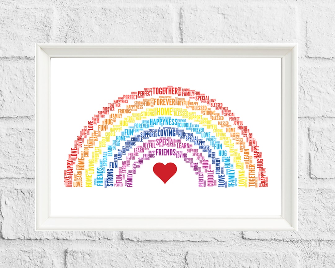 Personalised Rainbow Heart Word Art Gift - Word Art Wall Print ...