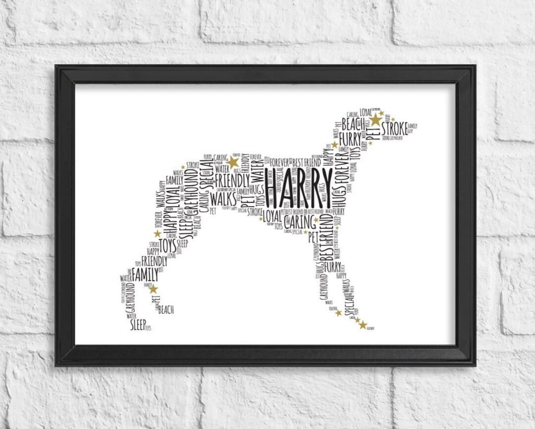 Personalised Greyhound Word Art Gift Print, Dog Lover Gift Animal Puppy ...