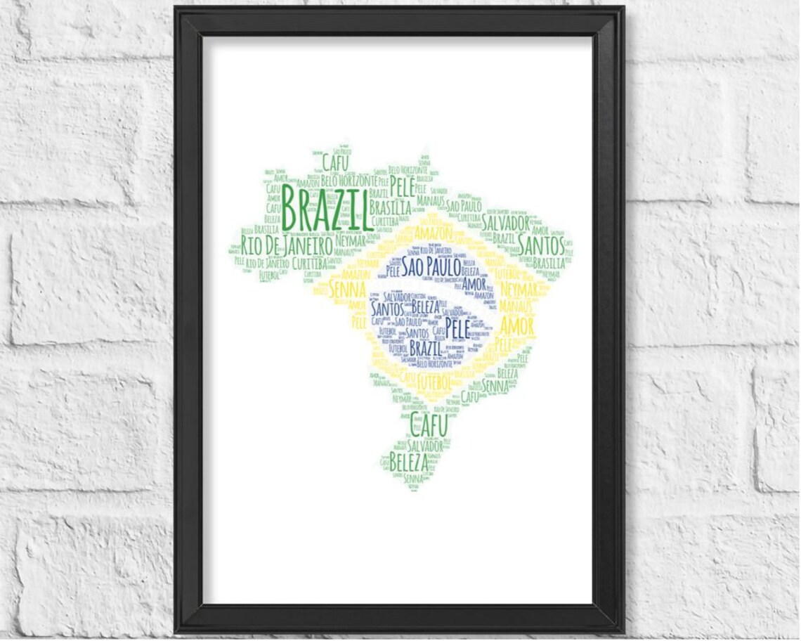 Personalised Brazilian Gift Word Art Brazil Map Present - Etsy