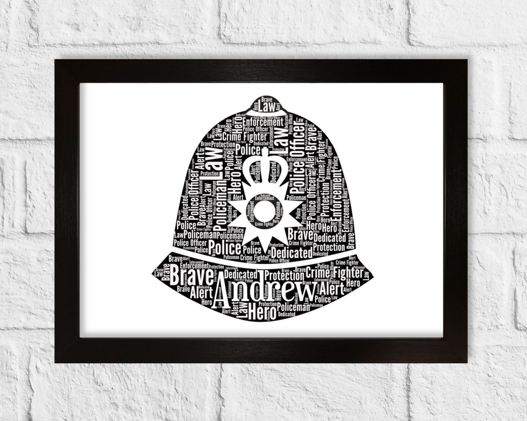 Personalised Policeman Word Art Gift Print, Custom Word Art, Police Hat ...