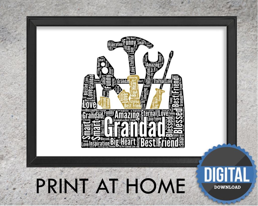 DIGITAL DOWNLOAD - Personalised Toolbox Word Art Print - Grandad, Dad ...