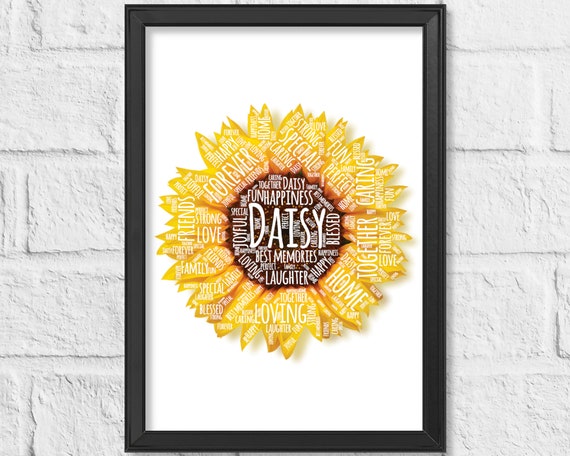 Personalised Sunflower Word Art Print Flower Art Wall Print - Etsy UK