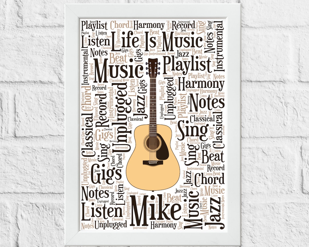 Personalized Acoustic Guitar Word Art Gift Word Art Wall - Etsy