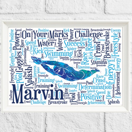 Swimming Gift Personalized Word Art Room Decor Print for | Etsy