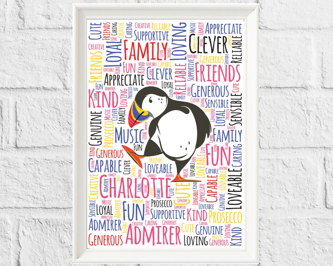 Puffin Word Art, Puffins, Cute Print, Personalised Dancing Puffin ...
