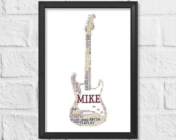Personalised Guitar Word Art Gift Word Art Wall Print | Etsy