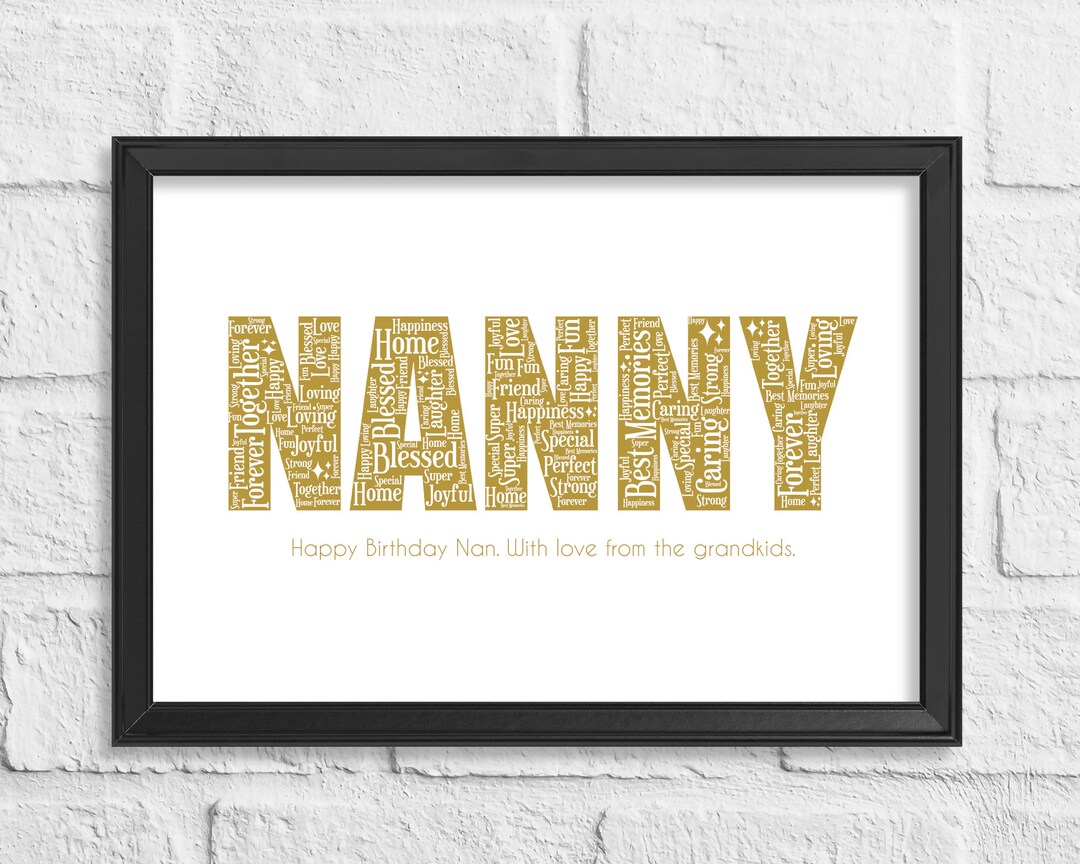 Personalised Print Nanny - Custom Word Wall Art Frame - Birthday ...