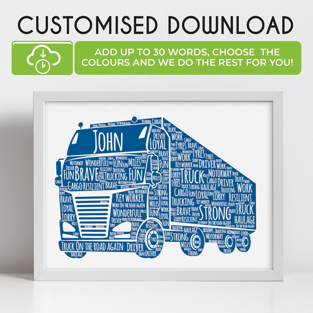 DIGITAL DOWNLOAD Personalised Lorry Truck Driver Word Art Gift ...
