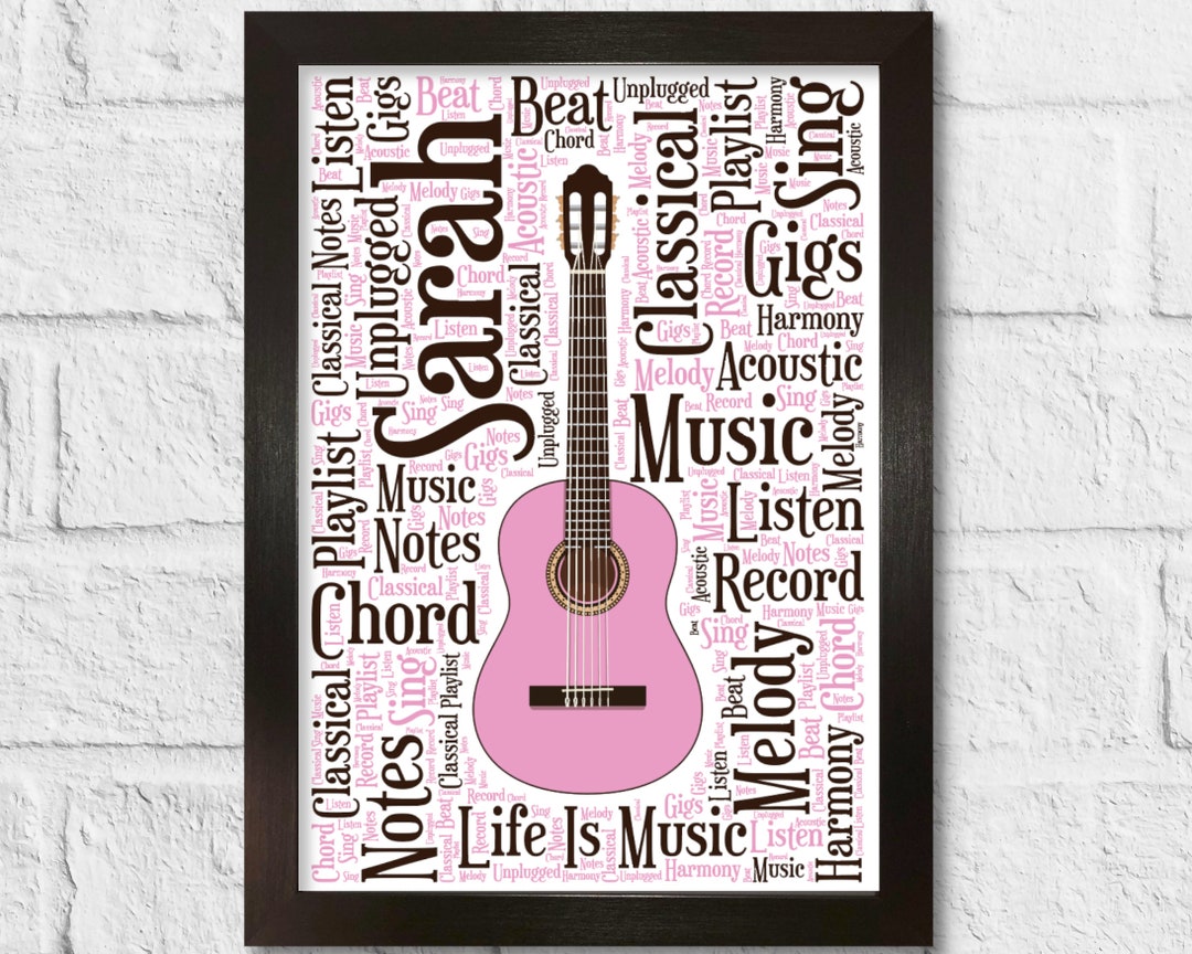 Personalized Acoustic Guitar Word Art Gift Word Art Wall - Etsy