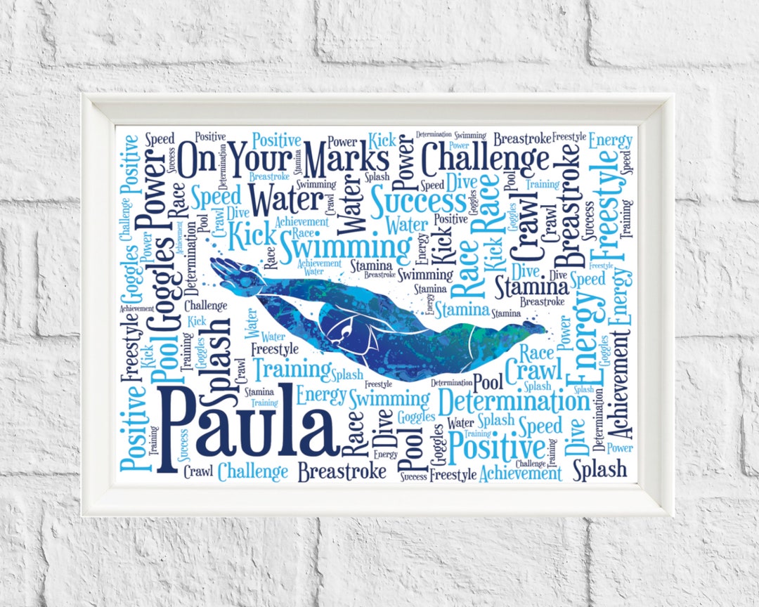 Personalised Swimming Word Art Gift Print - Swimmer Christmas ...
